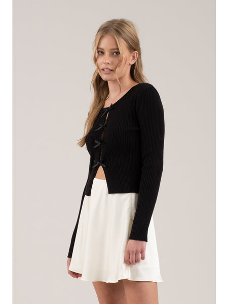 The Workshop Augusta Bow Detial Knit Cardigan In Black – Evoluxxy